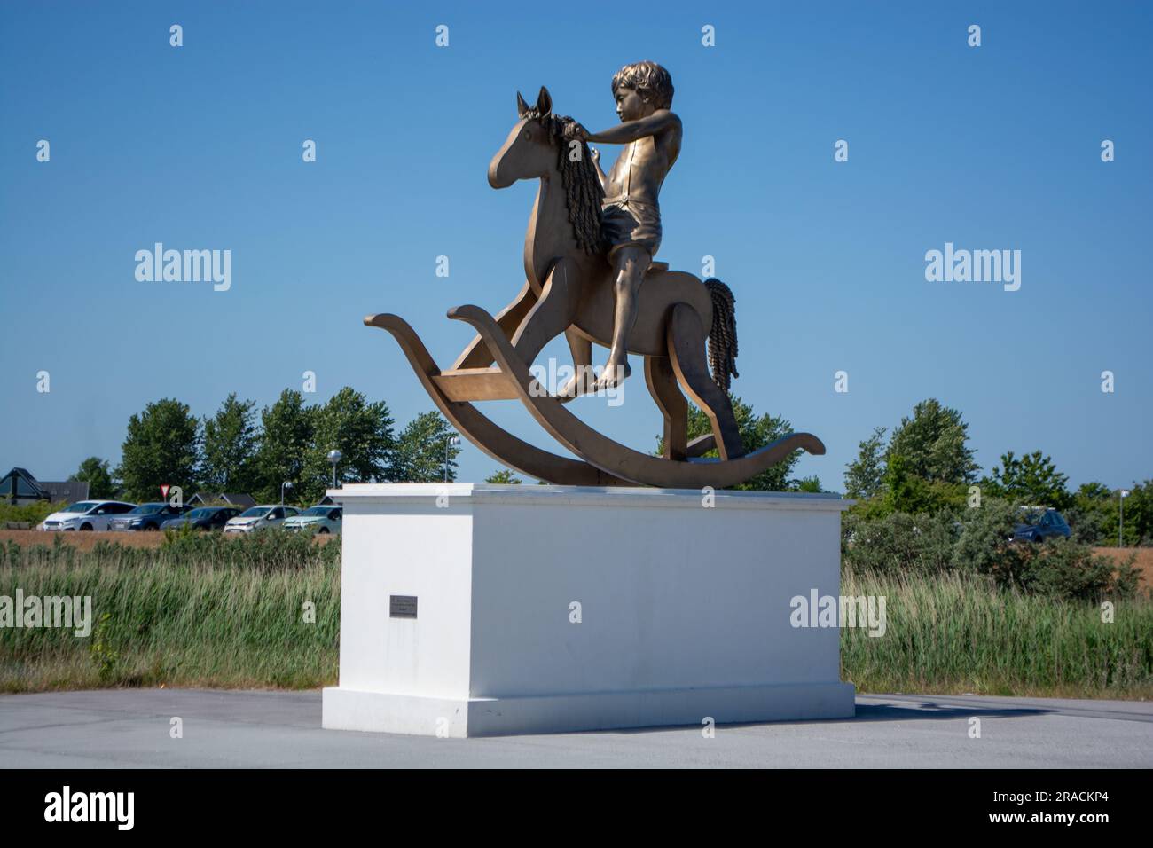 Sculpture park at Arken museum at Ishoj, denmark, in the evening sun ...