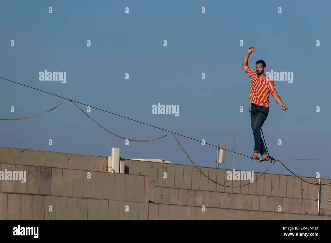 Barcelona, Spain. 02nd July, 2023. The tightrope walker Nathan Paulin ...