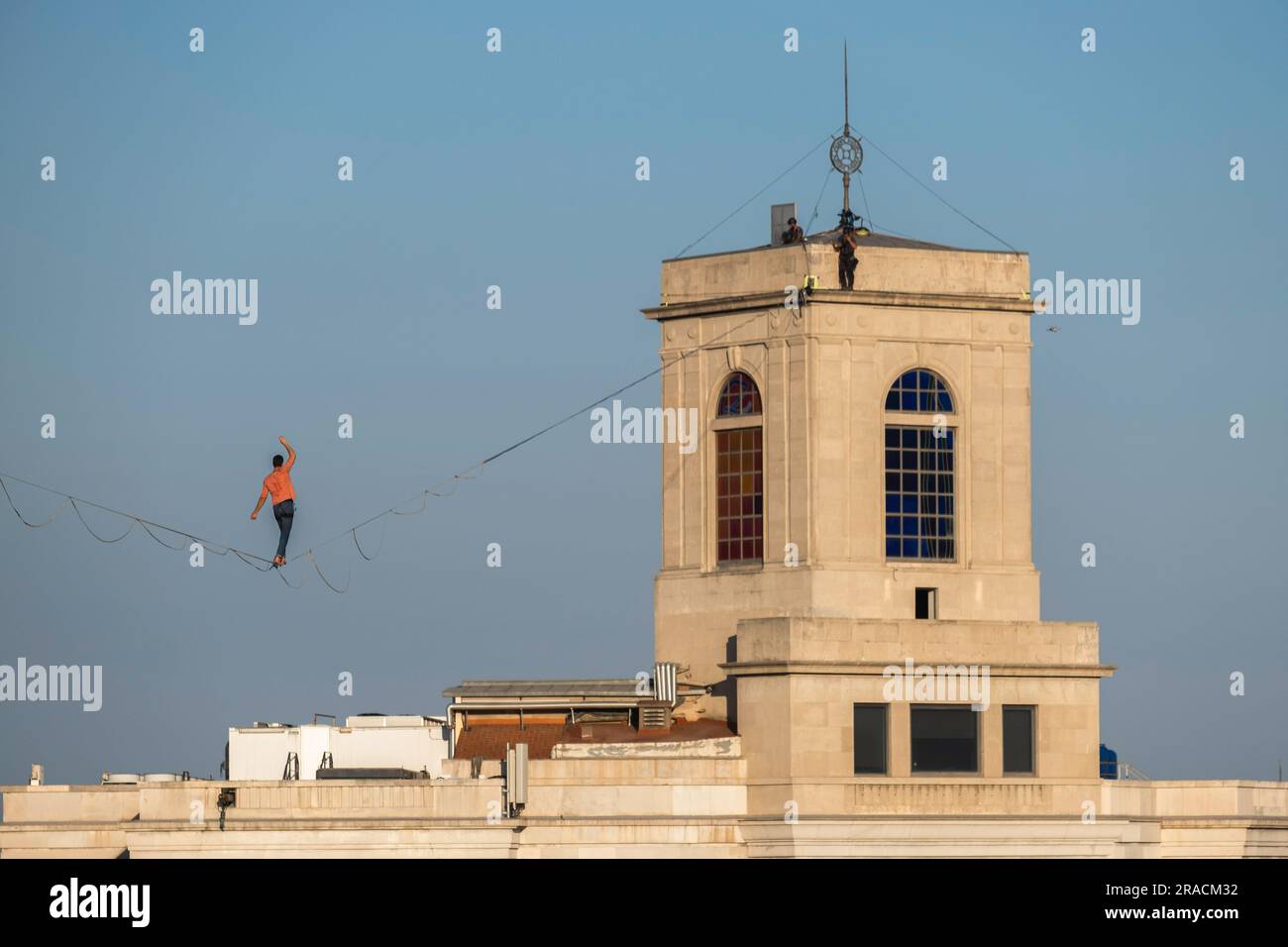 Barcelona, Spain. 02nd July, 2023. The tightrope walker Nathan Paulin ...