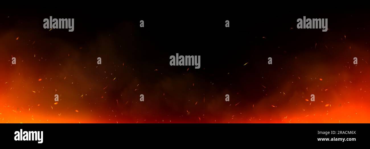 Background with fire sparks, embers and smoke. Overlay effect of burn ...