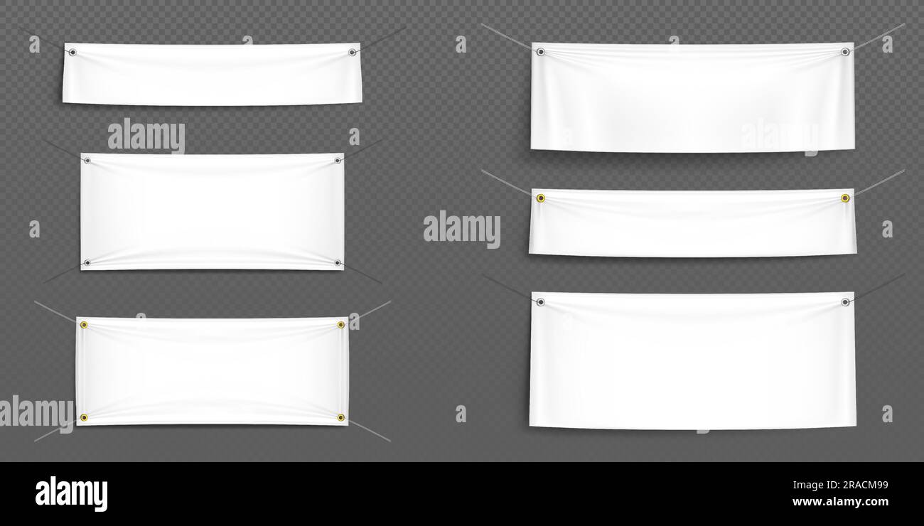 White realistic hang blank fabric horizontal canvas banner sign vector ...
