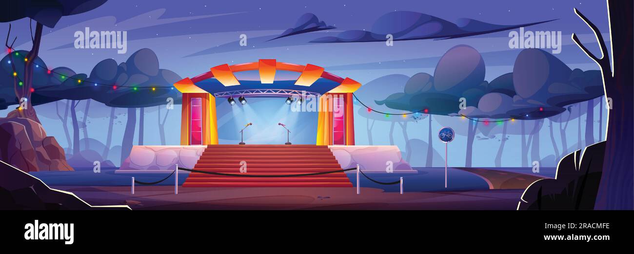 Night music concert stage for outdoor festival show vector background ...