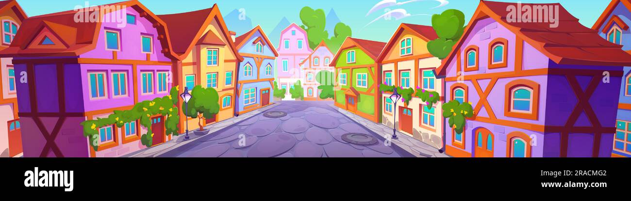 Medieval germany town street with old house vector. European ancient ...