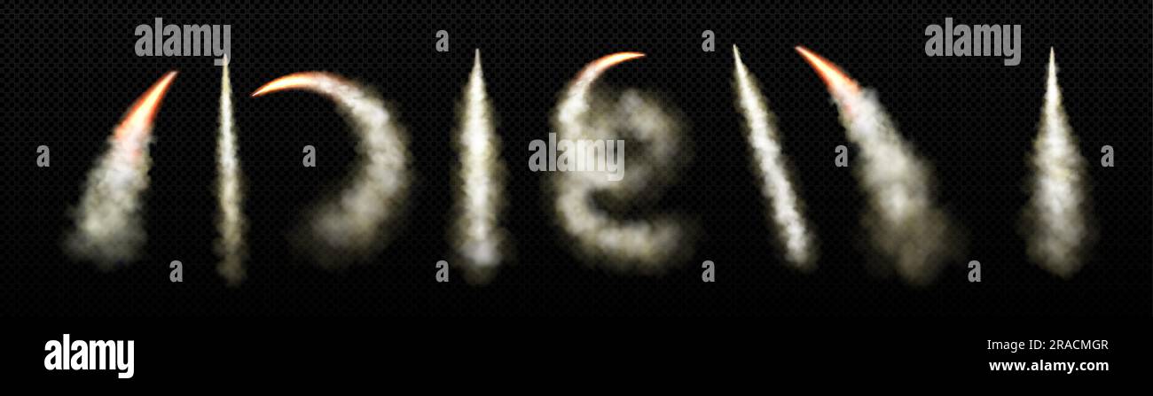 Realistic set of smoke and fire trails isolated on transparent ...