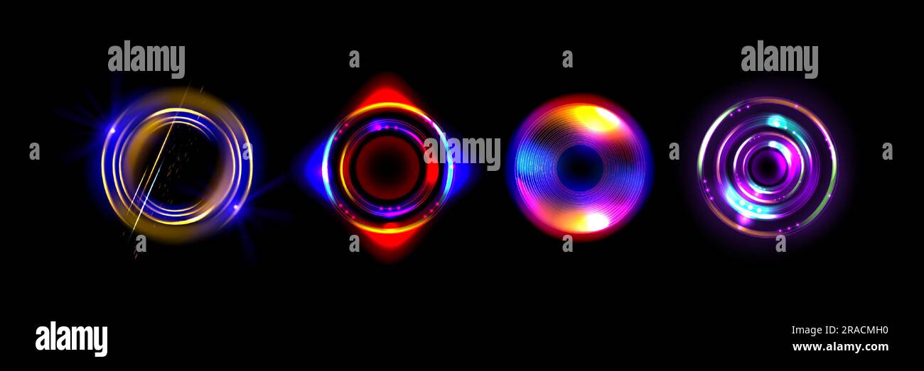 Set of round light flares isolated on black background. Vector ...