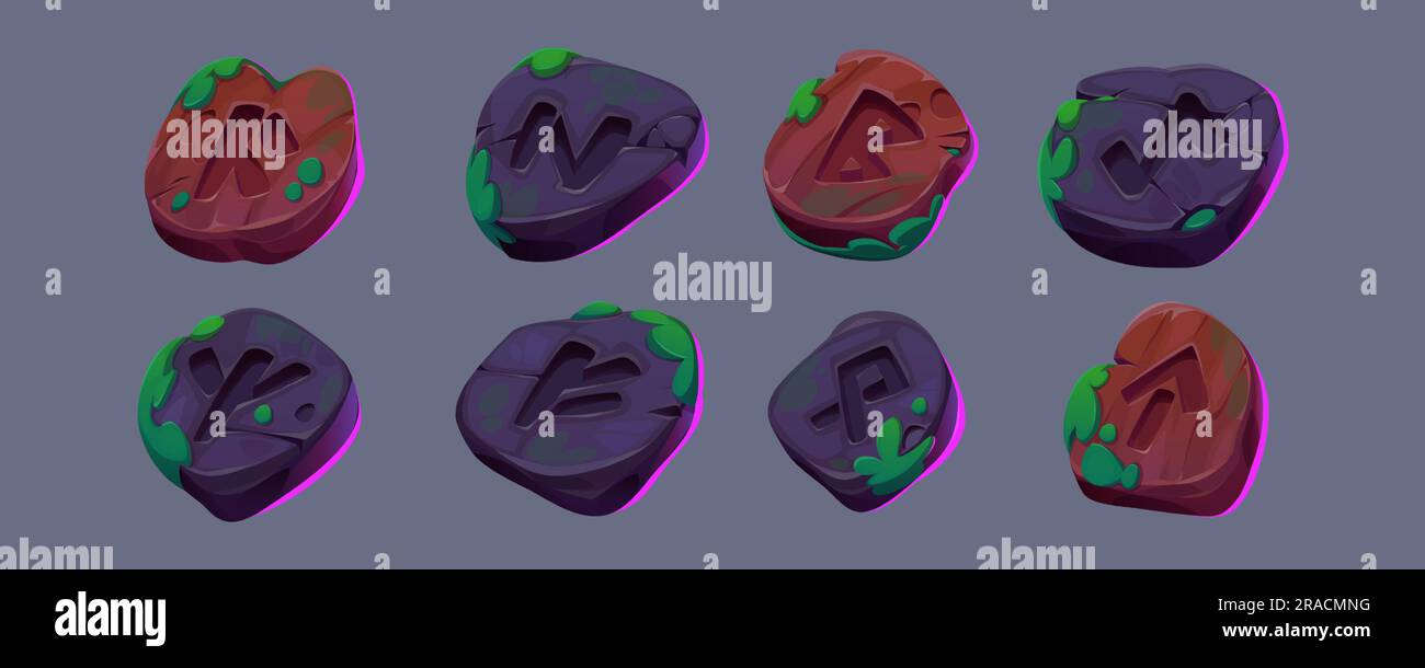 Viking stone rune alphabet for ui game cartoon vector set isolated on ...