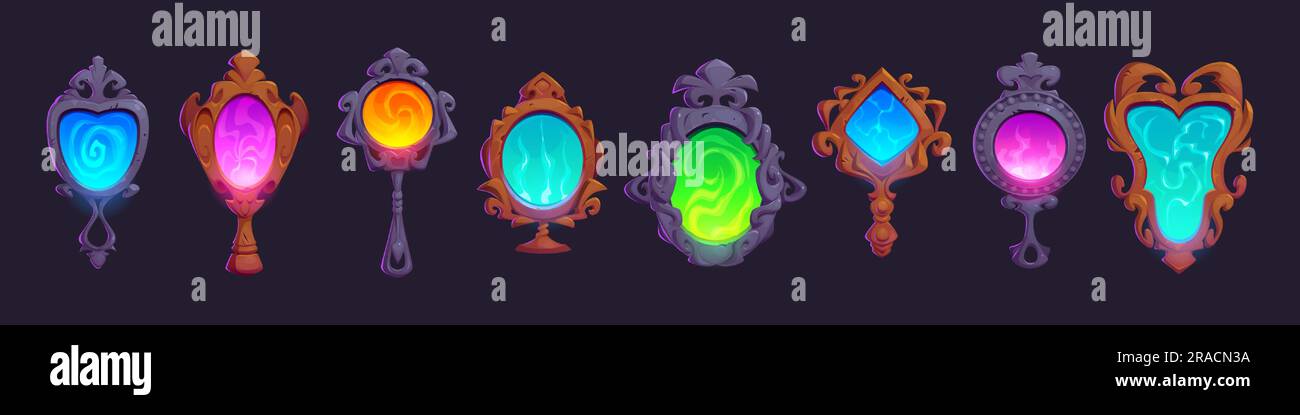 Cartoon set of magic mirrors isolated on background. Vector ...