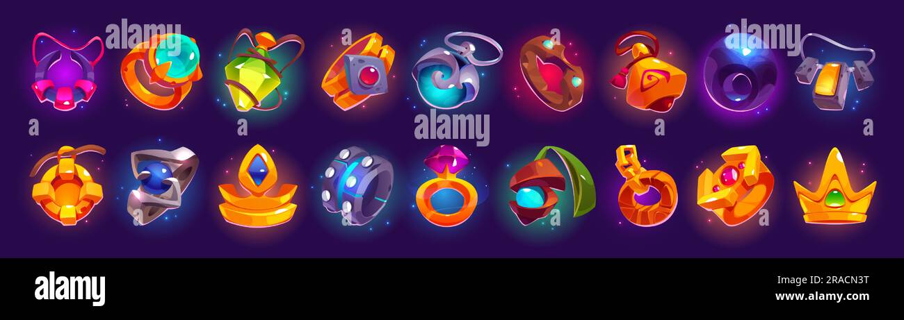 Cartoon set of game jewelry accessories isolated on background. Vector ...