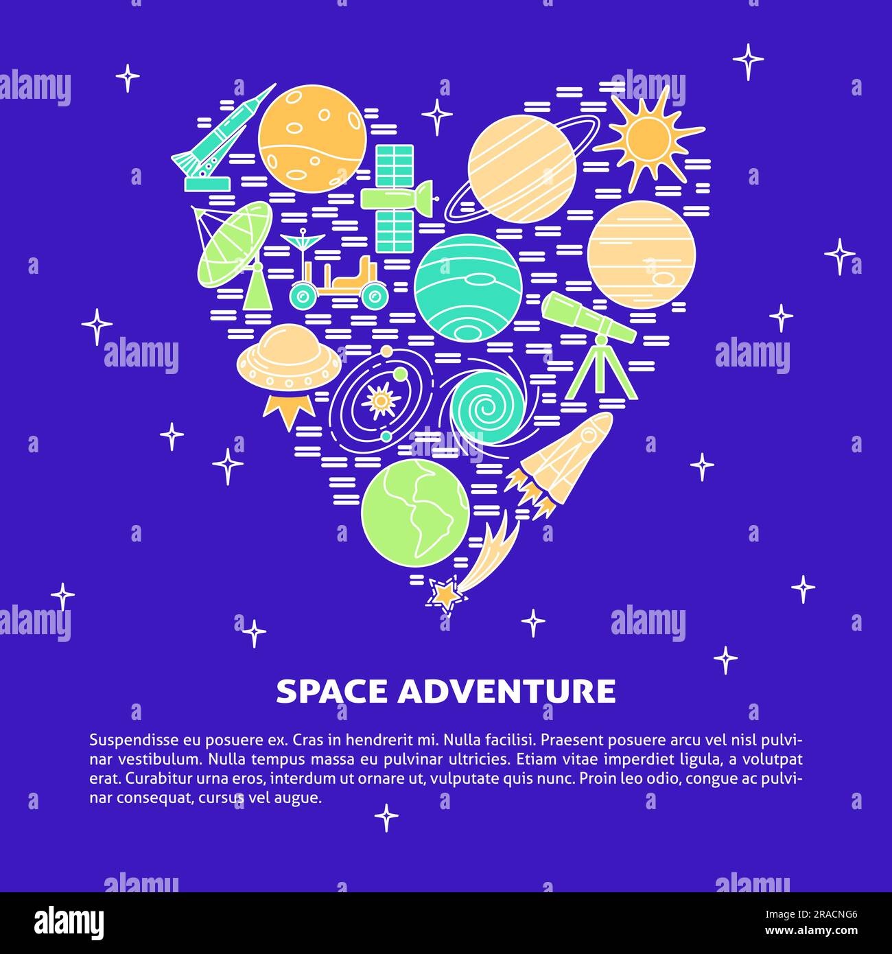 Space theme concept banner in line style with place for text. Spaceship ...
