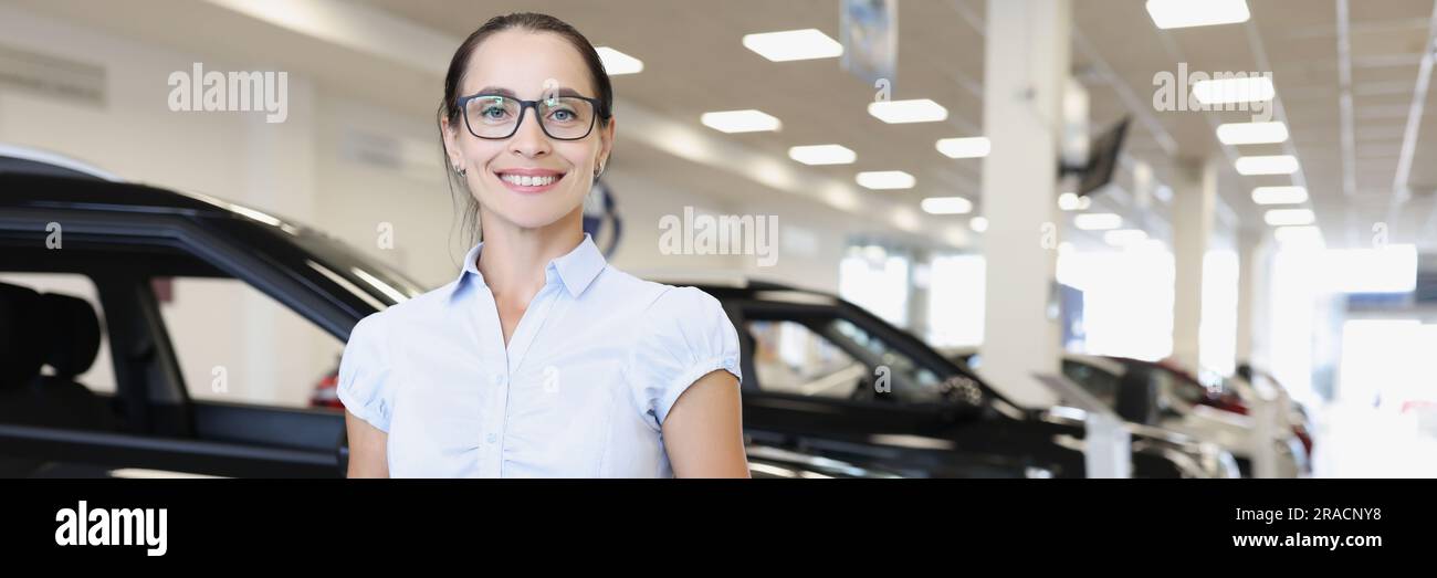 Female marketer making presentation of new cars Stock Photo - Alamy