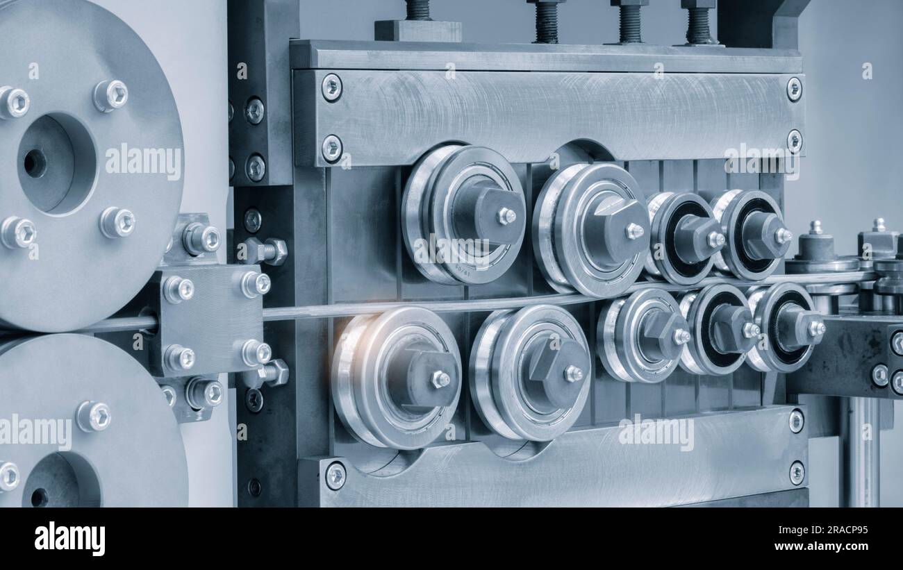 Metalworking concept background, production of metal wire rod ...