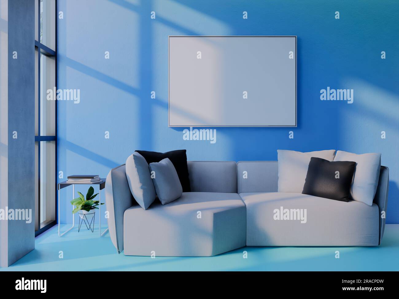 Frame photo mockup with sky blue wall background. 3D Render ...