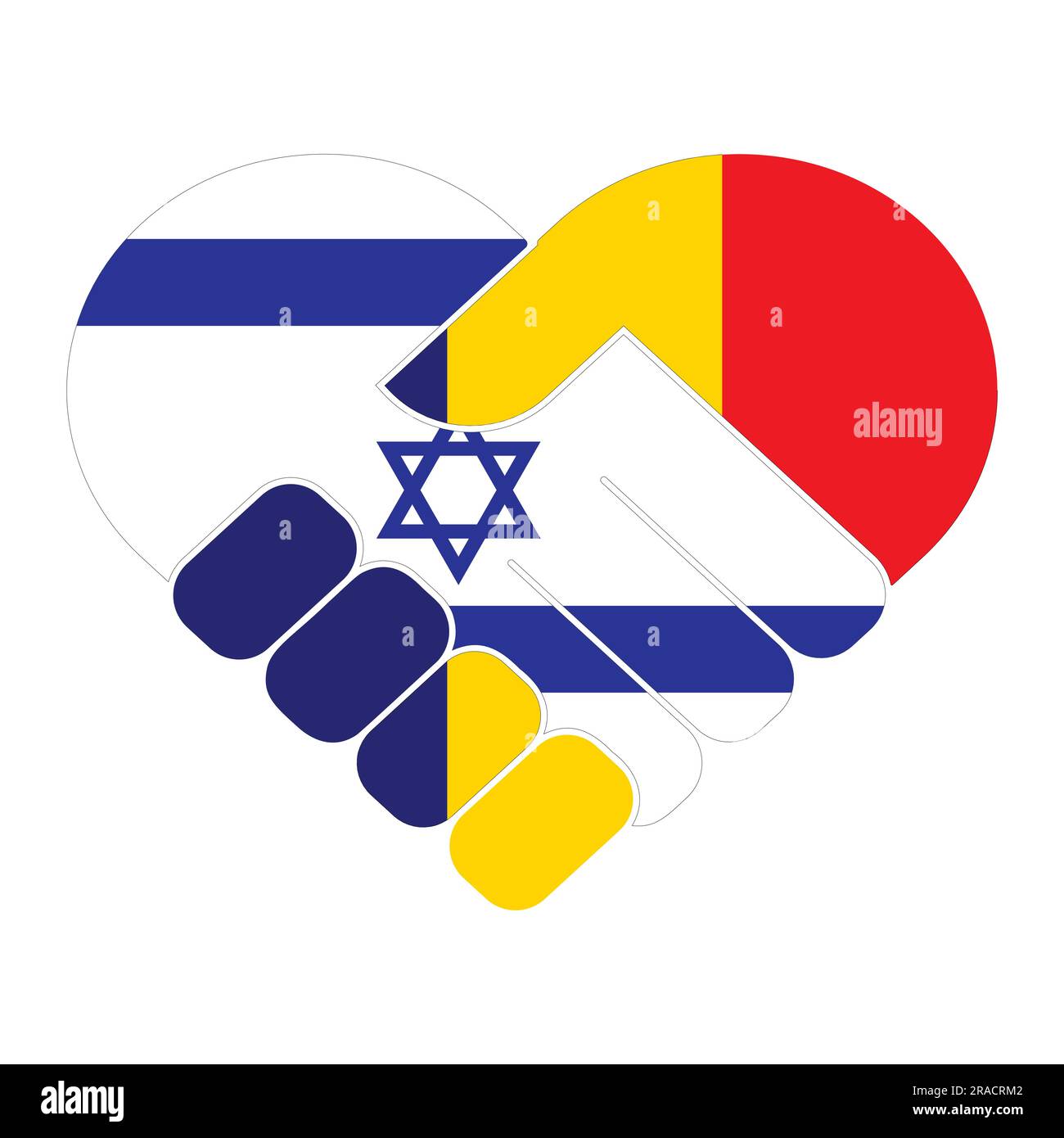 Handshake symbol in the colors of the national flags of Romania and ...