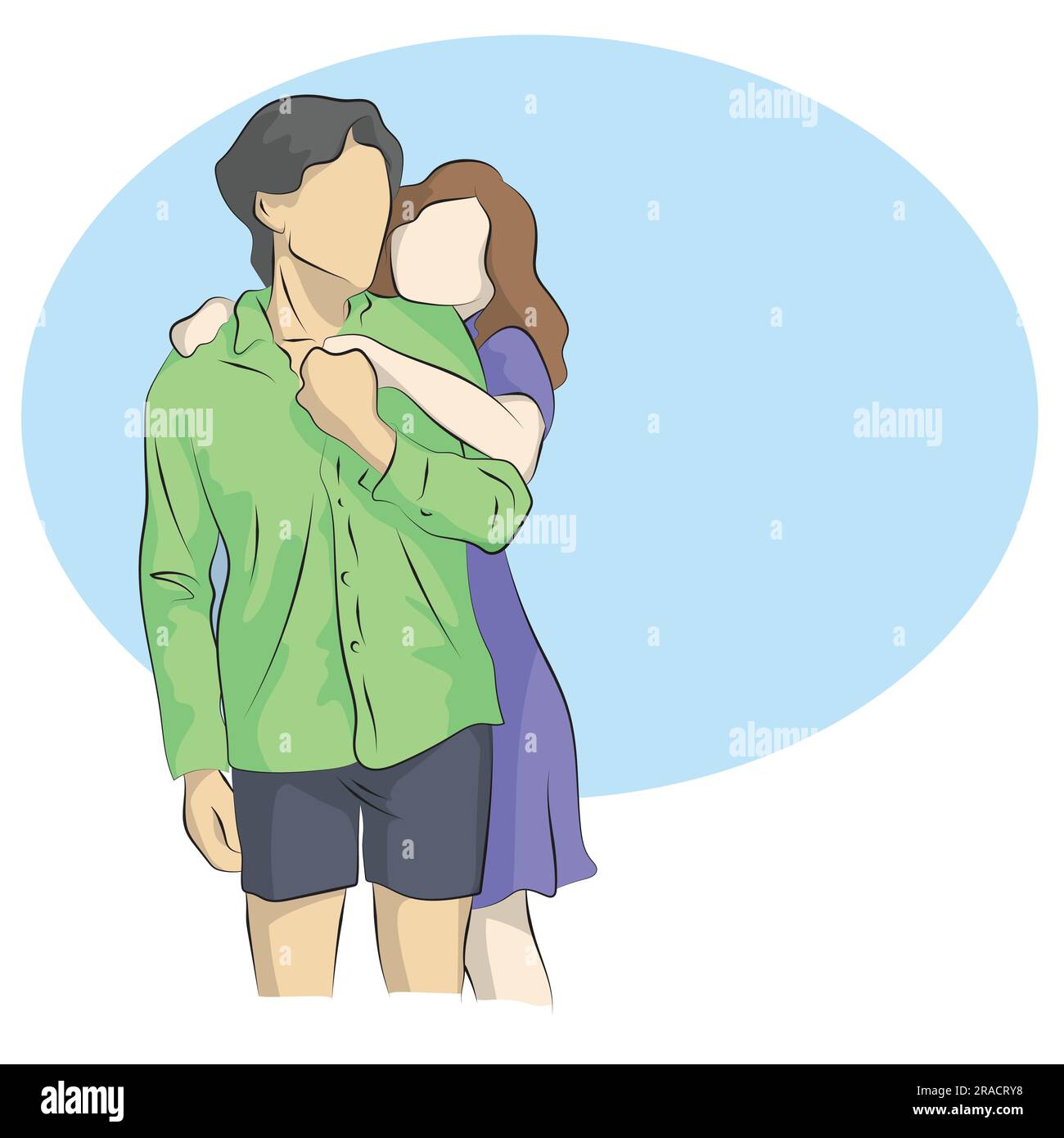 Line Art Couple Hugging With Love Illustration Vector Hand Drawn