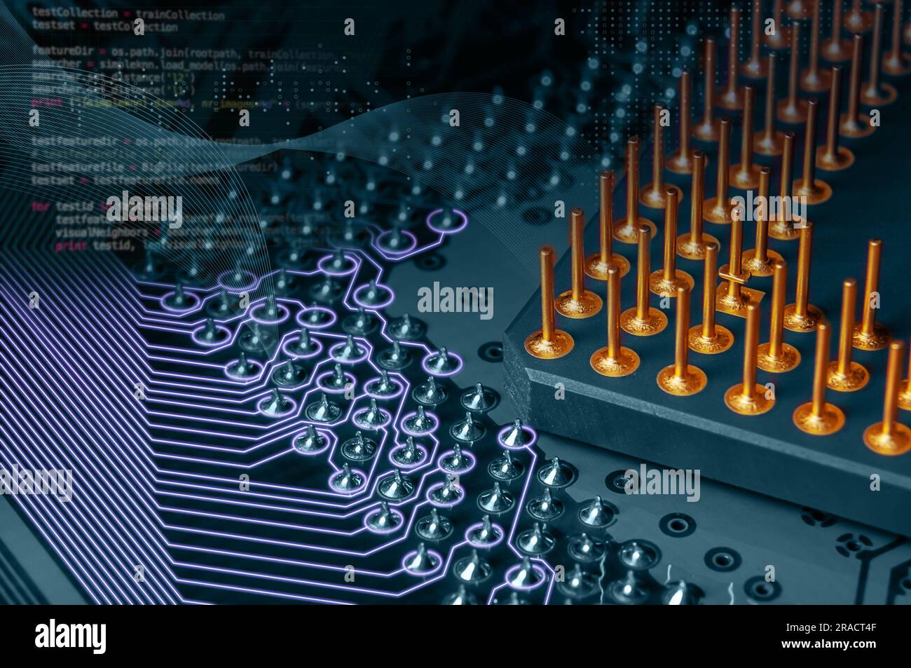macro photo of printed circuit board with illuminated wires, pin grid ... macro photo of printed circuit board with illuminated wires, pin grid ...