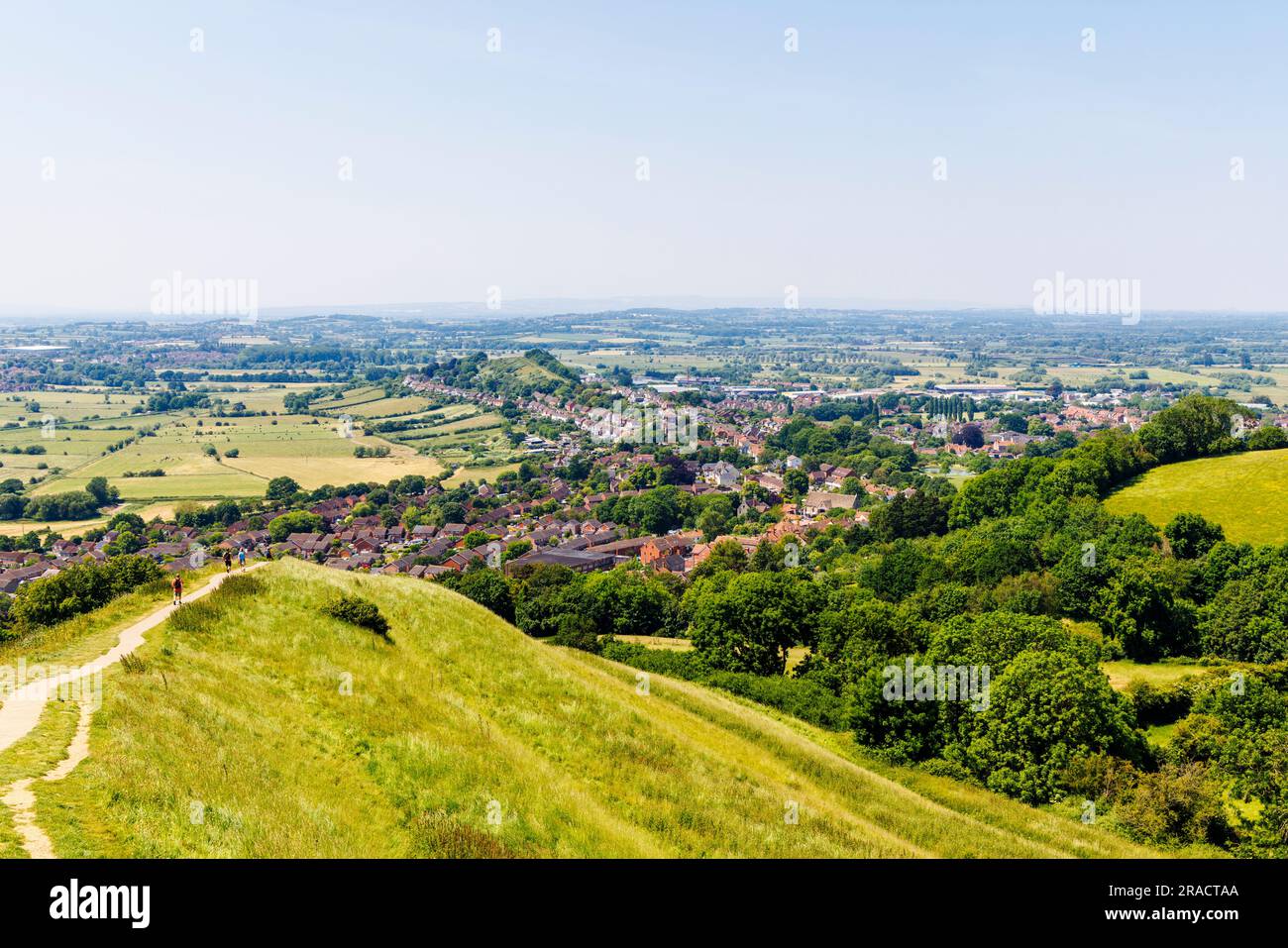 Panoramic view from Glastonbury Tor overlooking the Isle of Avalon in ...