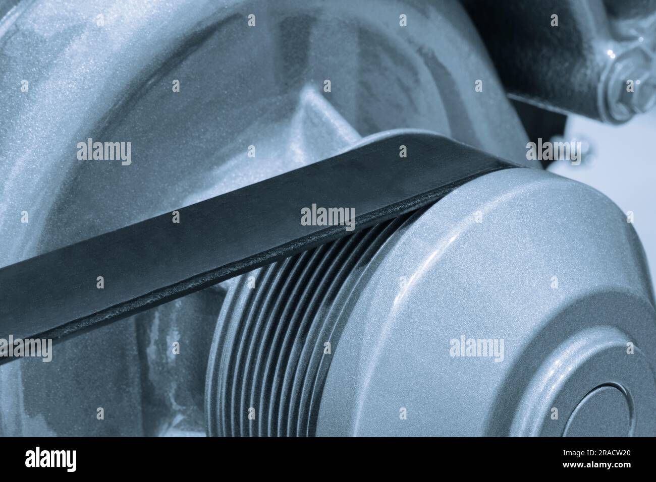 Belt drive of Diesel engine electric generator. Close up car timing ...