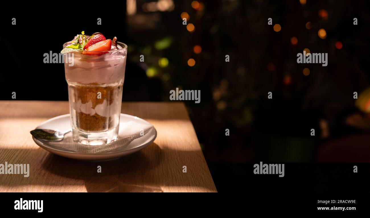 Italian strawberry tiramisu dessert with mascarpone, savoyardi crumb ...