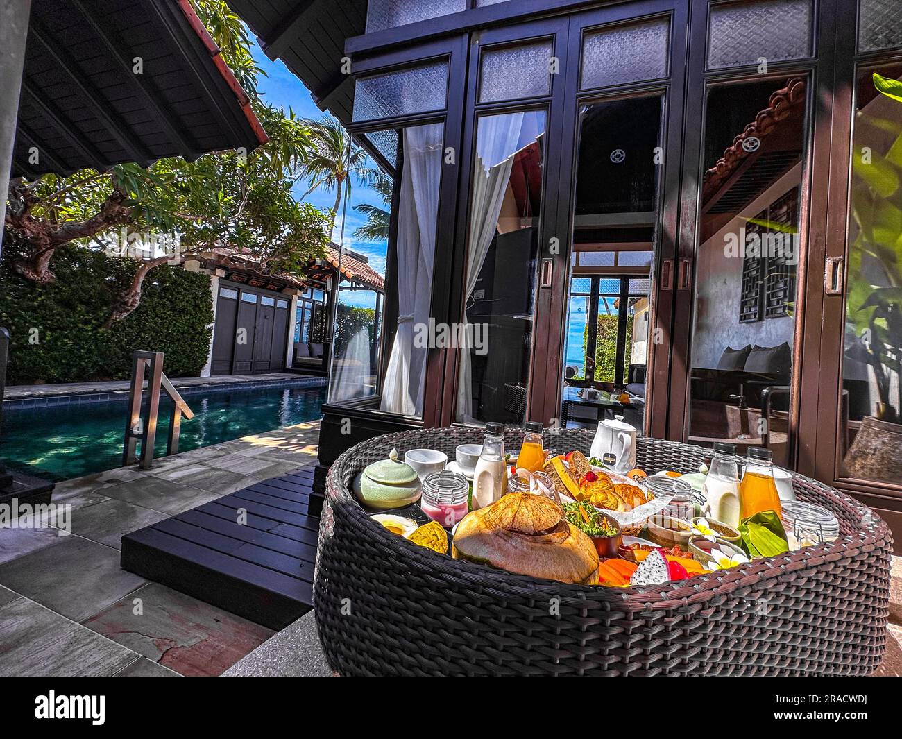 Floating breakfast in pool in Lamai beach resort in Koh Samui, Thailand ...