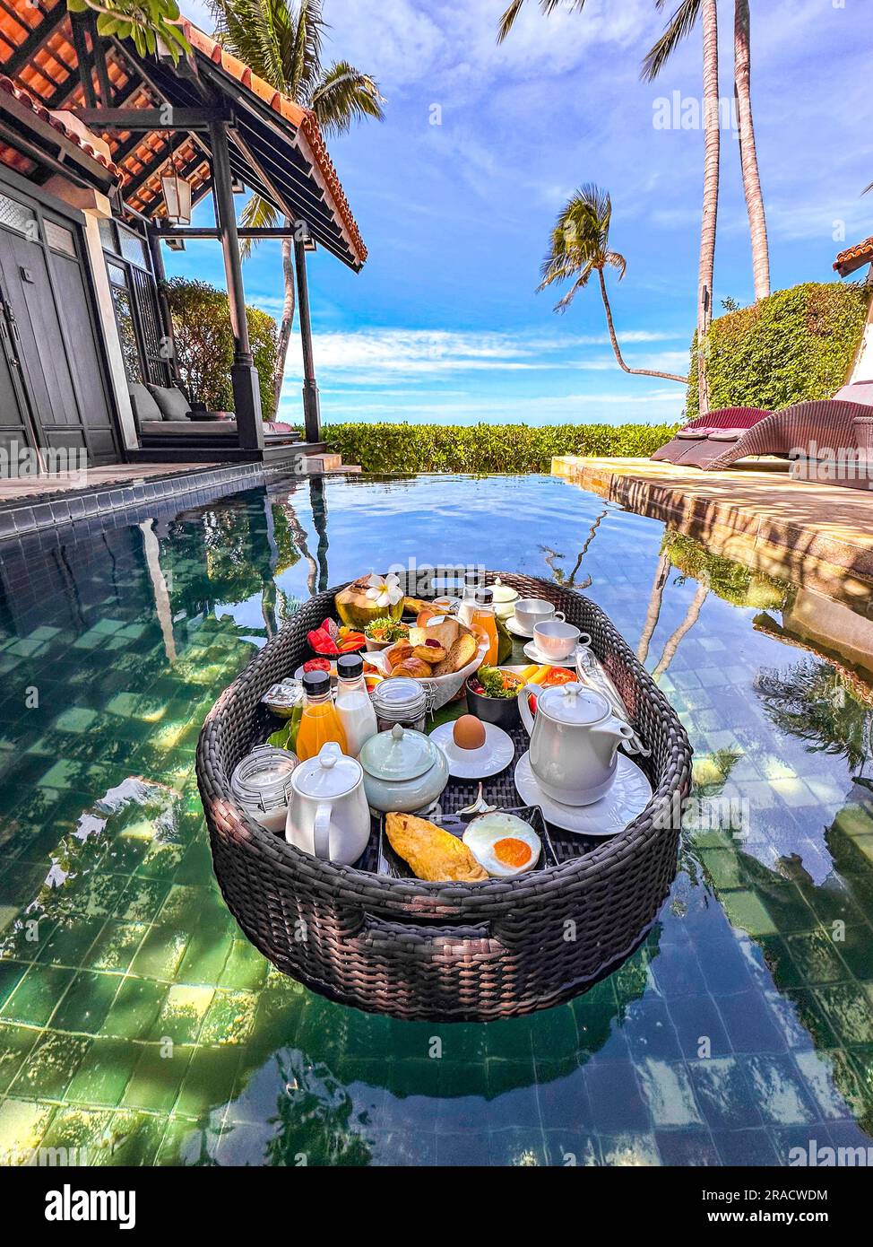 Floating breakfast in pool in Lamai beach resort in Koh Samui, Thailand ...
