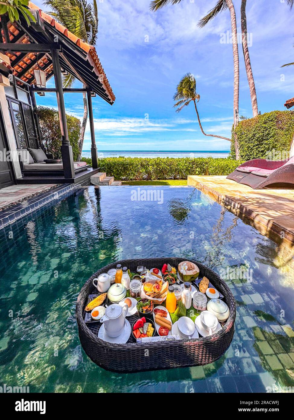 Floating breakfast in pool in Lamai beach resort in Koh Samui, Thailand ...