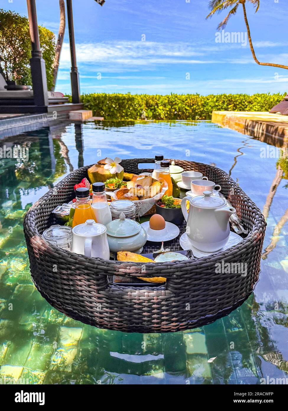 Floating breakfast in pool in Lamai beach resort in Koh Samui, Thailand ...