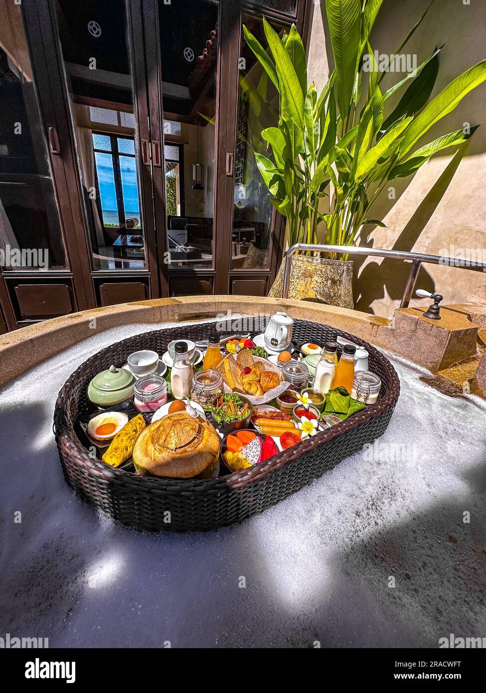 Floating breakfast in pool in Lamai beach resort in Koh Samui, Thailand ...