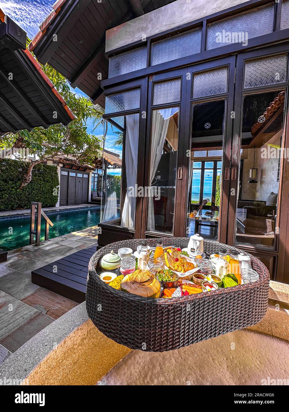 Floating breakfast in pool in Lamai beach resort in Koh Samui, Thailand ...