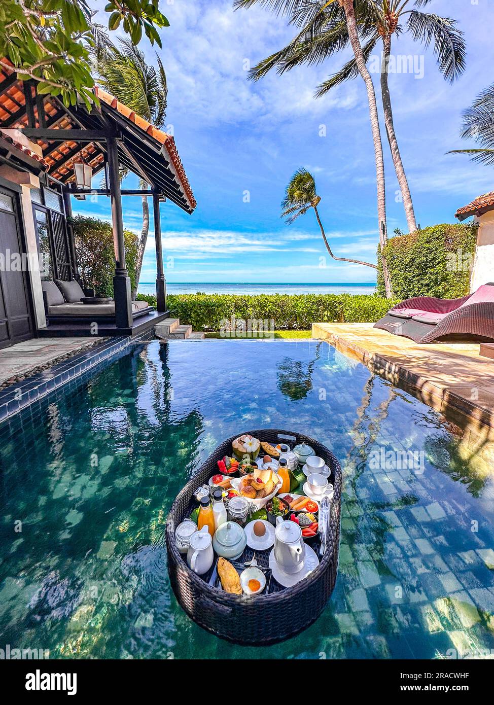 Floating breakfast in pool in Lamai beach resort in Koh Samui, Thailand ...