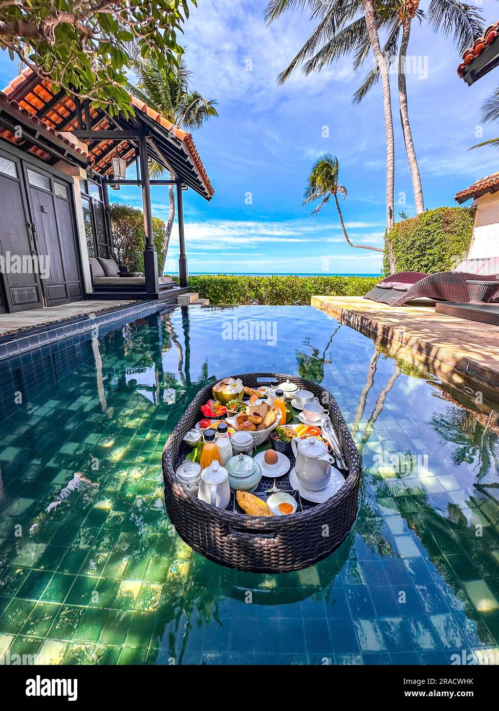 Floating breakfast in pool in Lamai beach resort in Koh Samui, Thailand ...