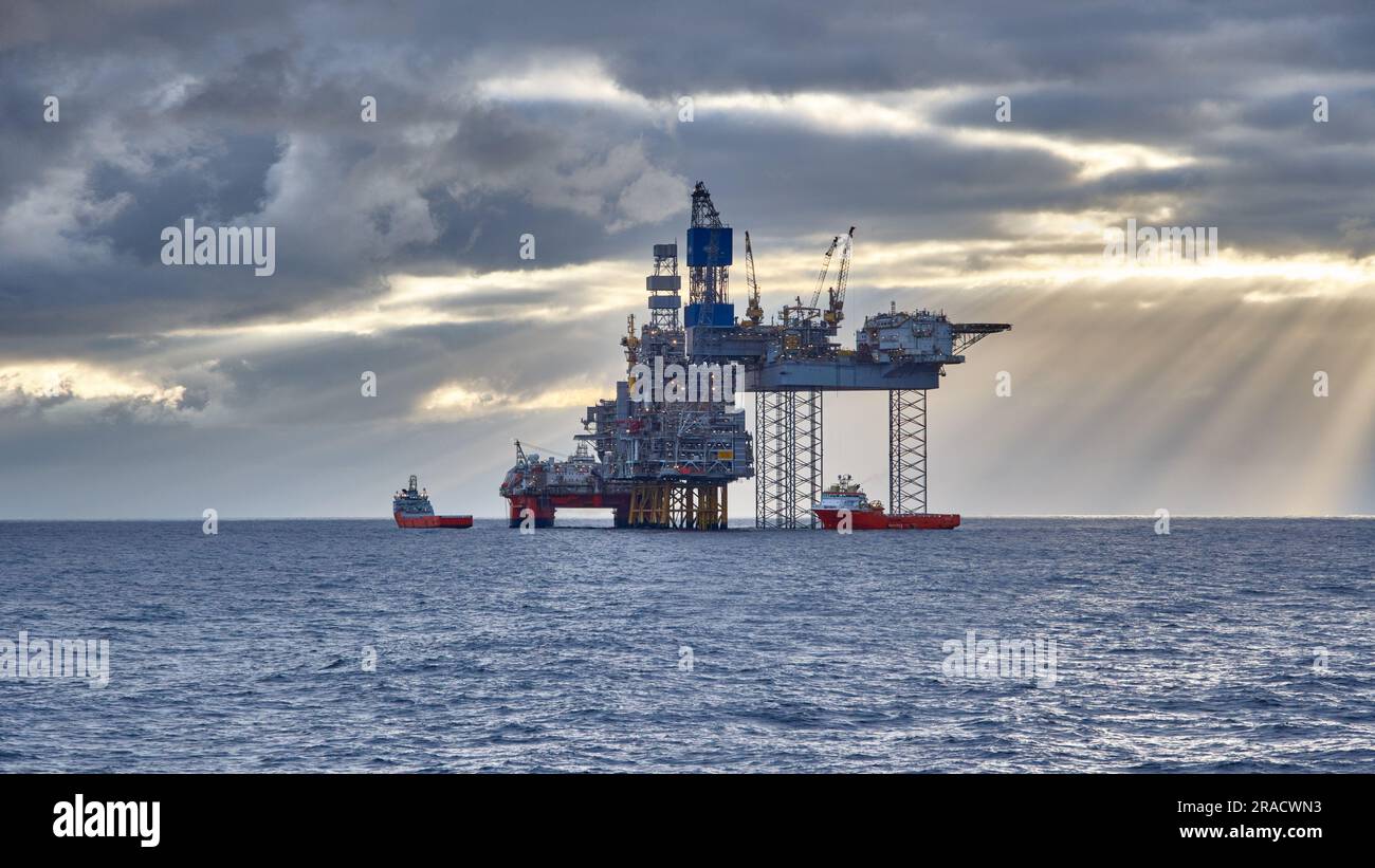 Oil and gas industry in the North Sea. View of Jack up drilling ...