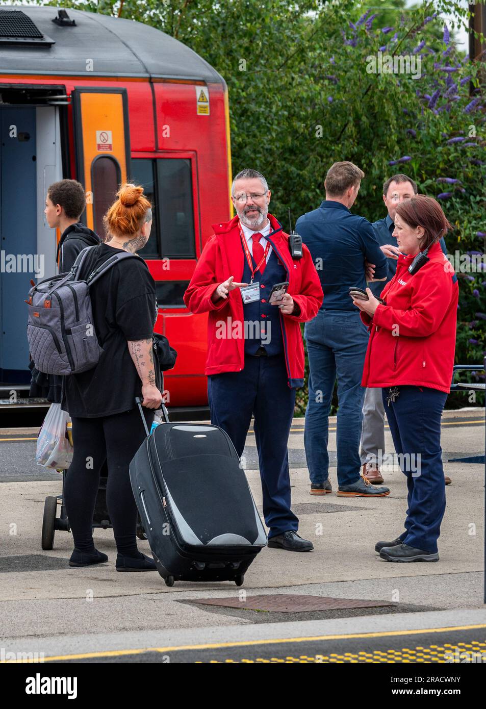 Grantham Train Station, Lincolnshire, UK – LNER Station staff stood on ...