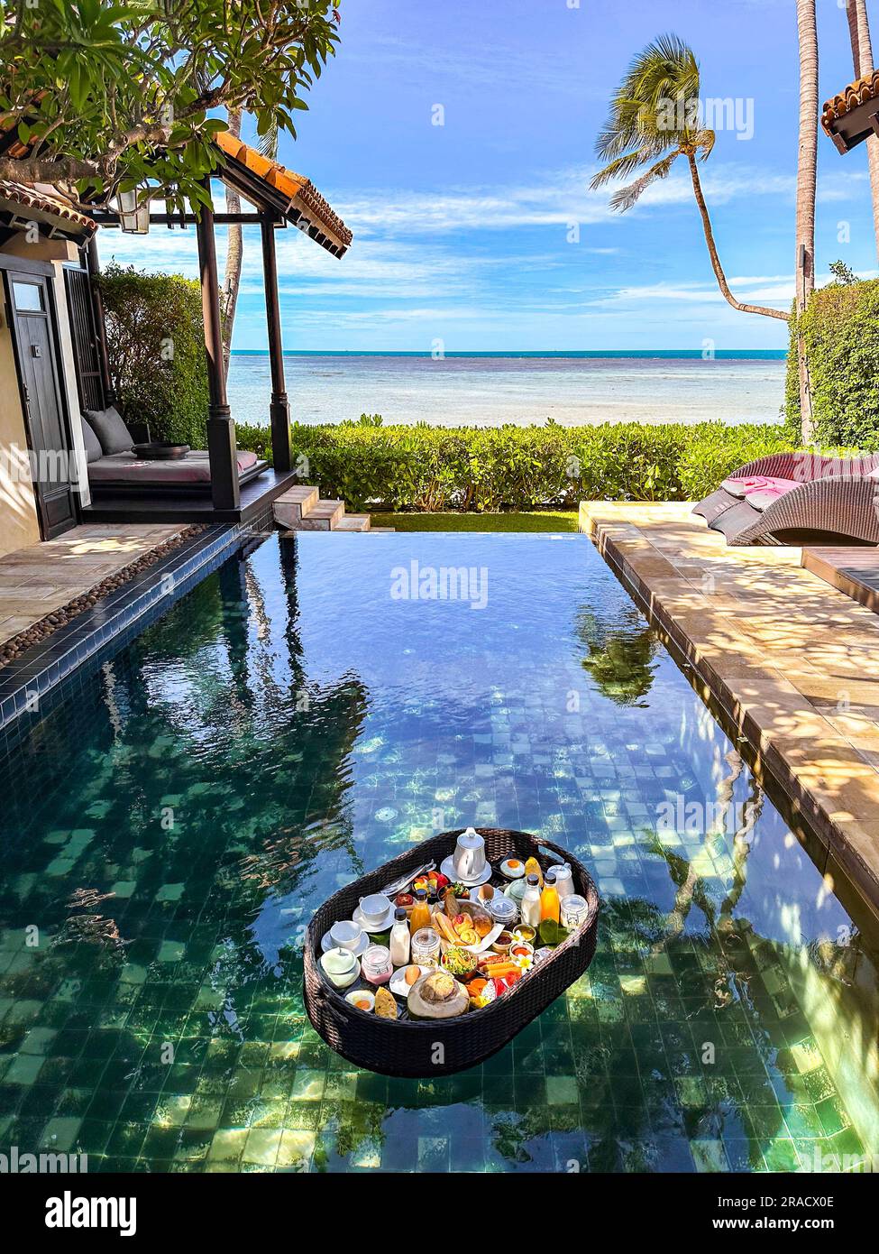 Floating breakfast in pool in Lamai beach resort in Koh Samui, Thailand ...