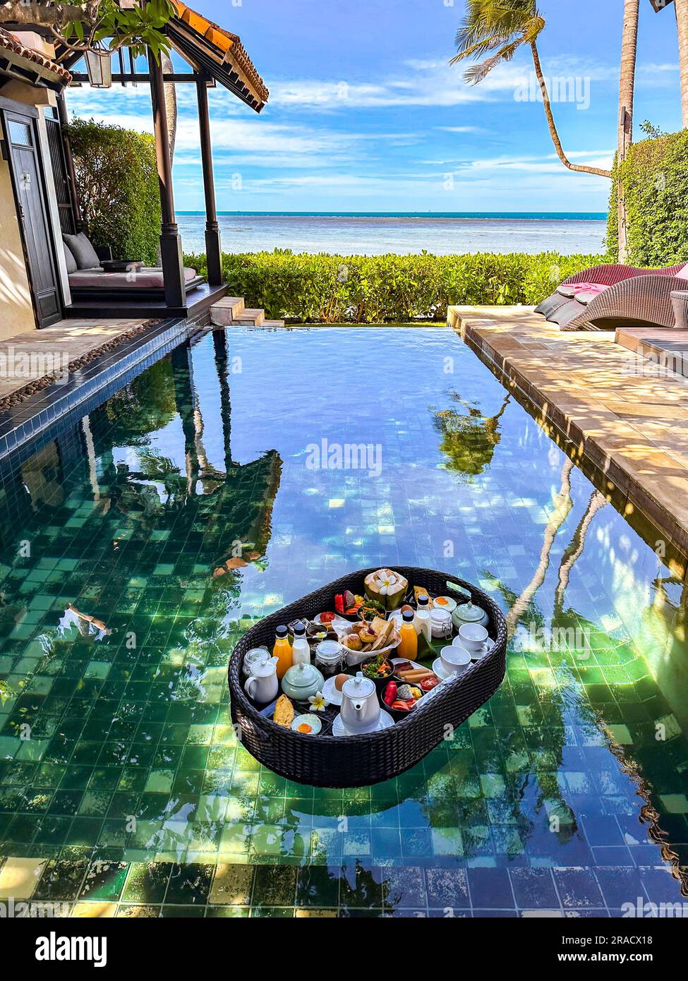 Floating breakfast in pool in Lamai beach resort in Koh Samui, Thailand ...
