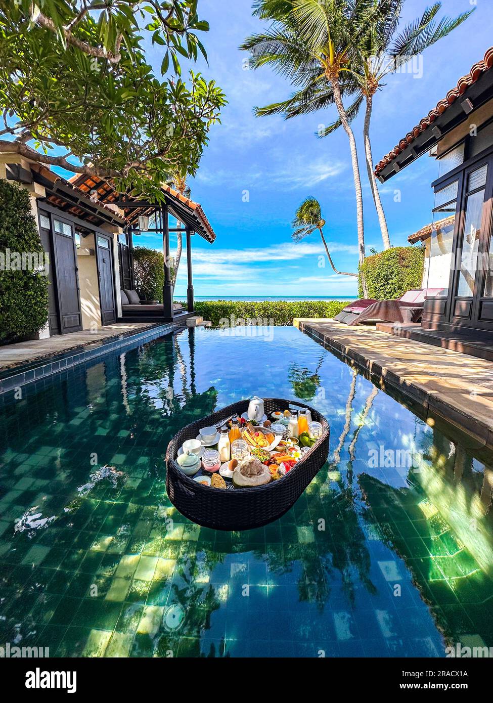 Floating breakfast in pool in Lamai beach resort in Koh Samui, Thailand ...