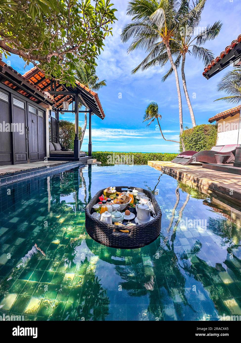 Floating breakfast in pool in Lamai beach resort in Koh Samui, Thailand ...