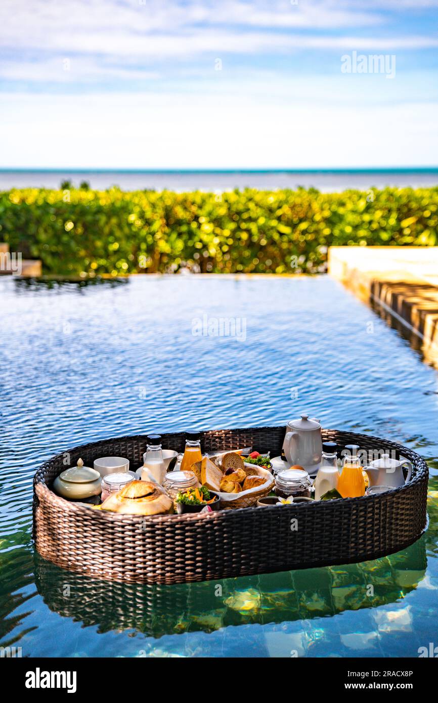 Floating breakfast in pool in Lamai beach resort in Koh Samui, Thailand ...