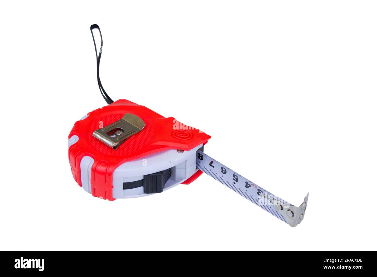 Construction red tape measure on a white background Stock Photo - Alamy