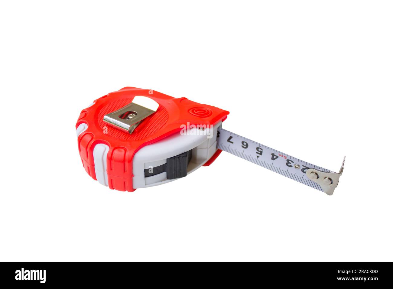 red Tape measure with black cover isolated on a white background Stock ...
