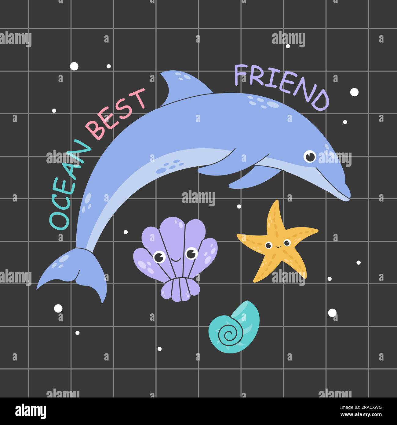 Poster with cute dolphin and seashells Stock Vector Image & Art - Alamy