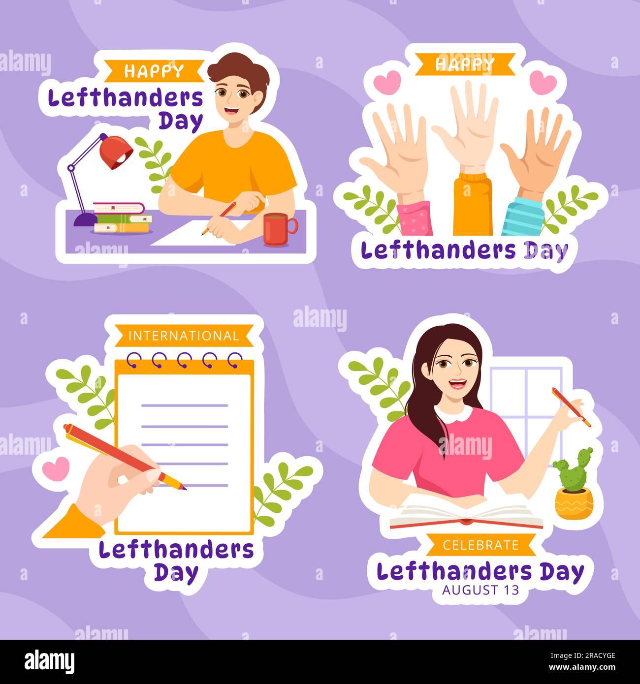 Happy Left Handers Day Label Flat Cartoon Hand Drawn Templates ...