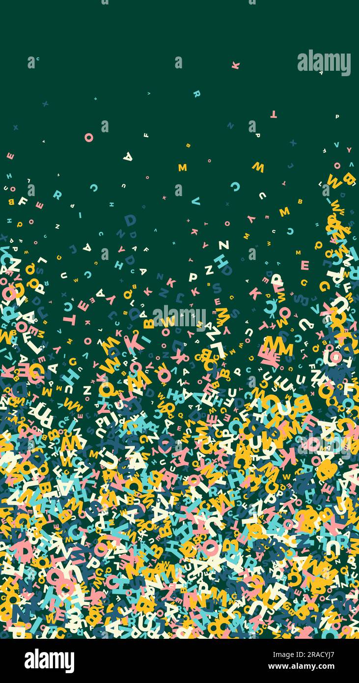 Falling letters of English language. Colorful sketch flying words of ...