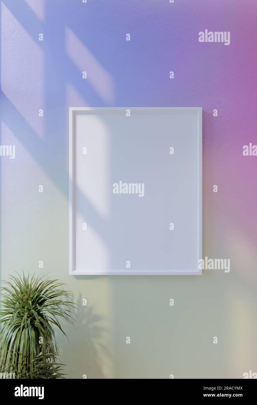 Frame photo mockup with sky blue wall background. 3D Render ...