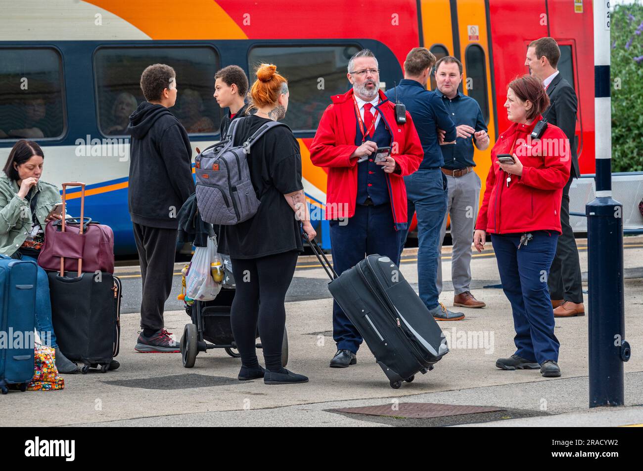 Grantham Train Station, Lincolnshire, UK – LNER Station staff stood on ...