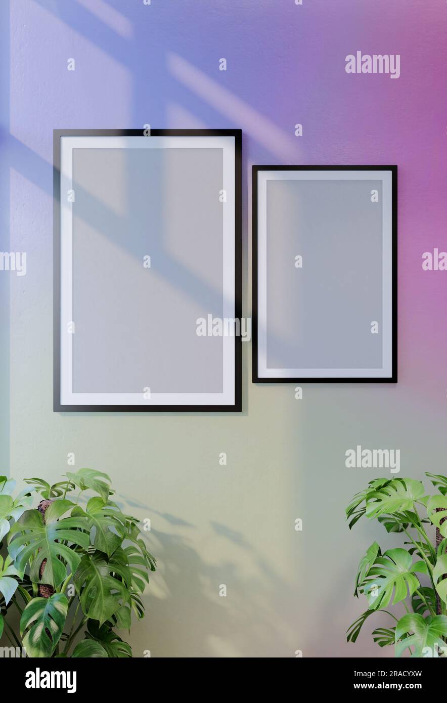 Frame photo mockup with sky blue wall background. 3D Render ...