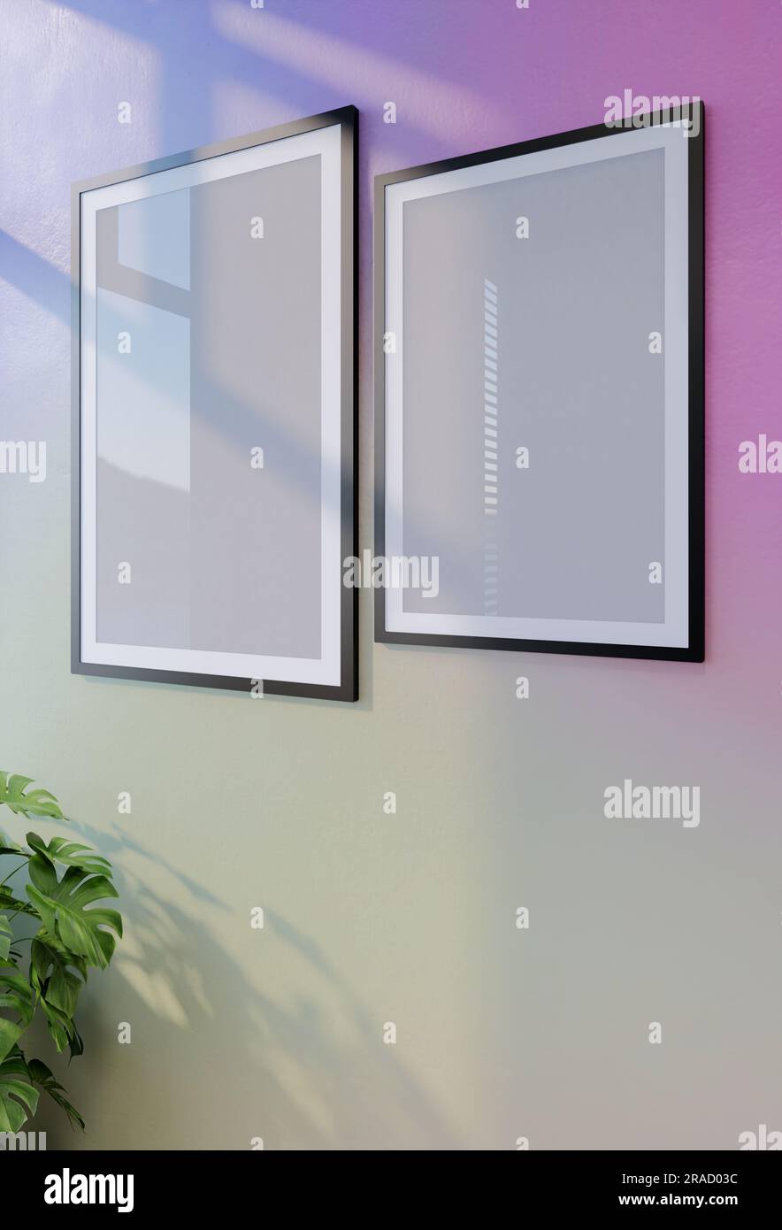 Frame photo mockup with sky blue wall background. 3D Render ...