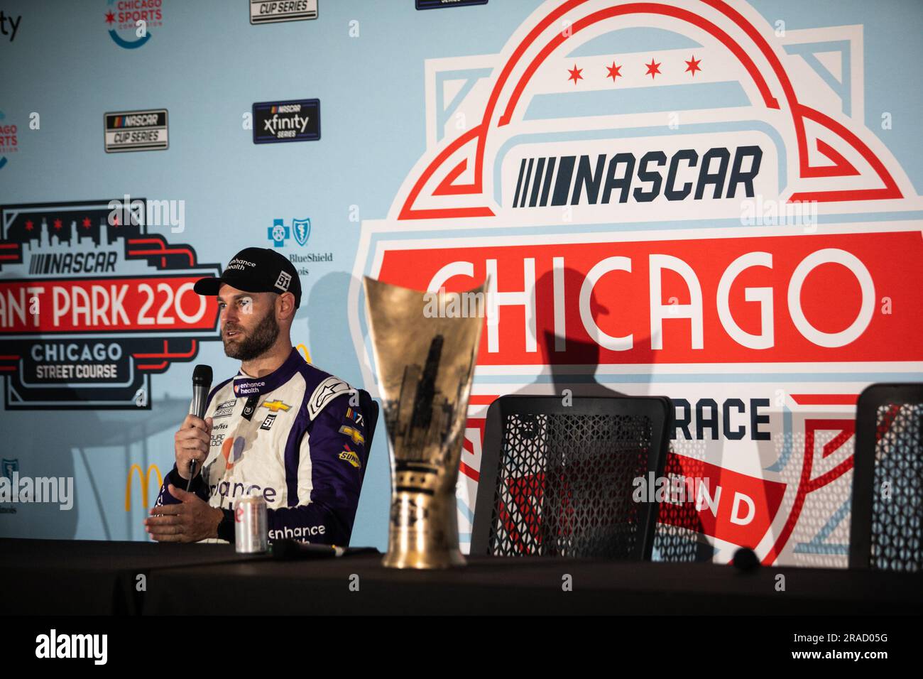 Chicago, USA. 2nd July, 2023. Shane van Gisbergen attends the post race ...