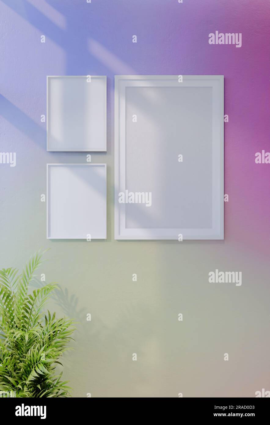 Frame photo mockup with sky blue wall background. 3D Render ...