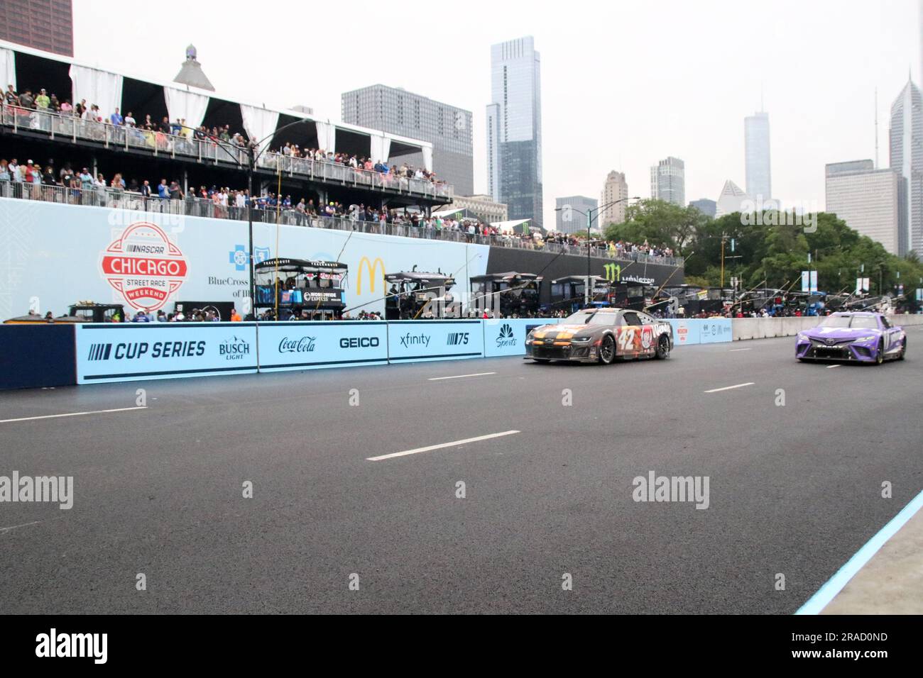 The race cars do laps on the course of the NASCAR Cup Series Chicago ...