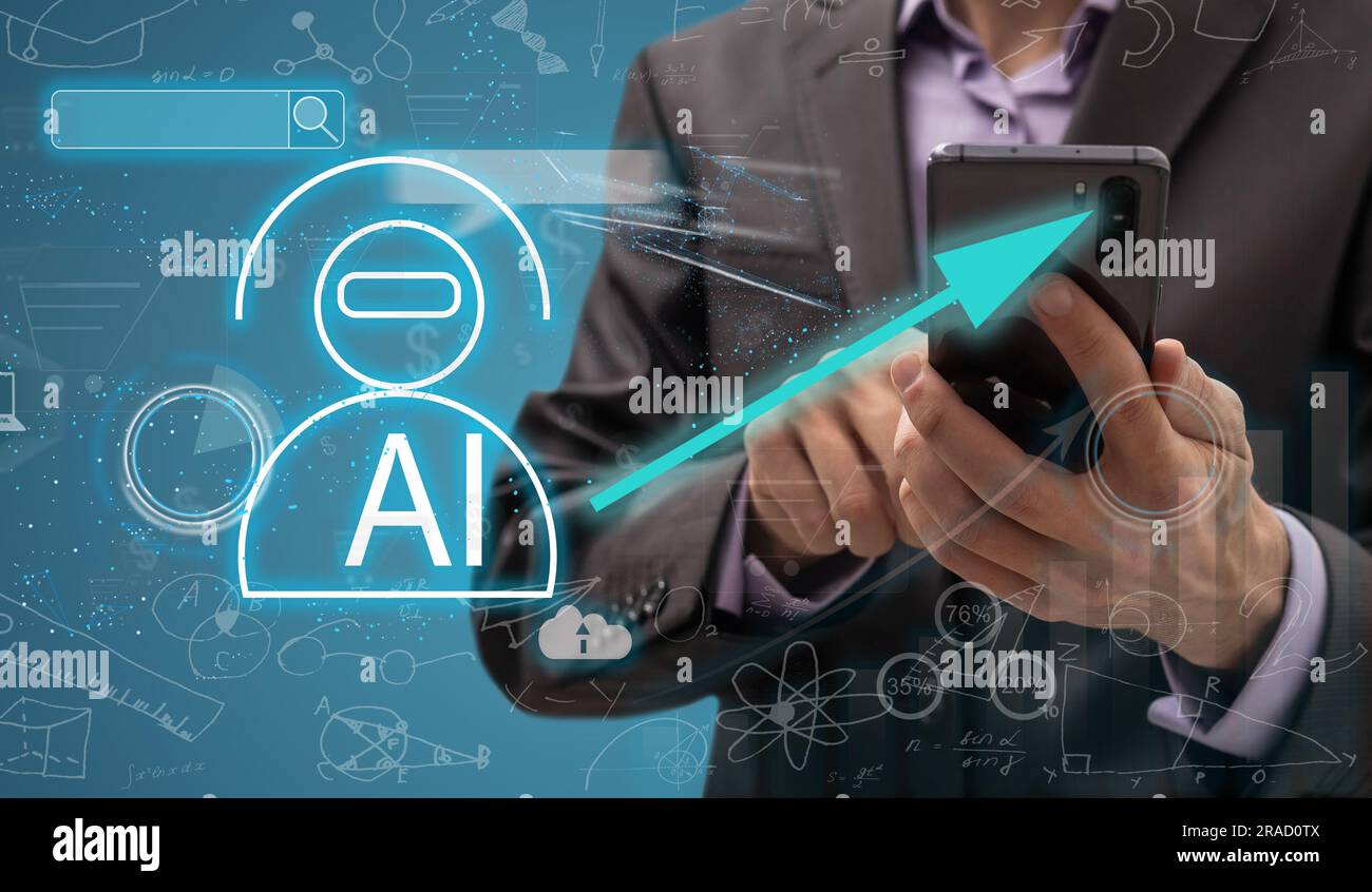 Man using tools AI. technology smart robot science and artificial ...